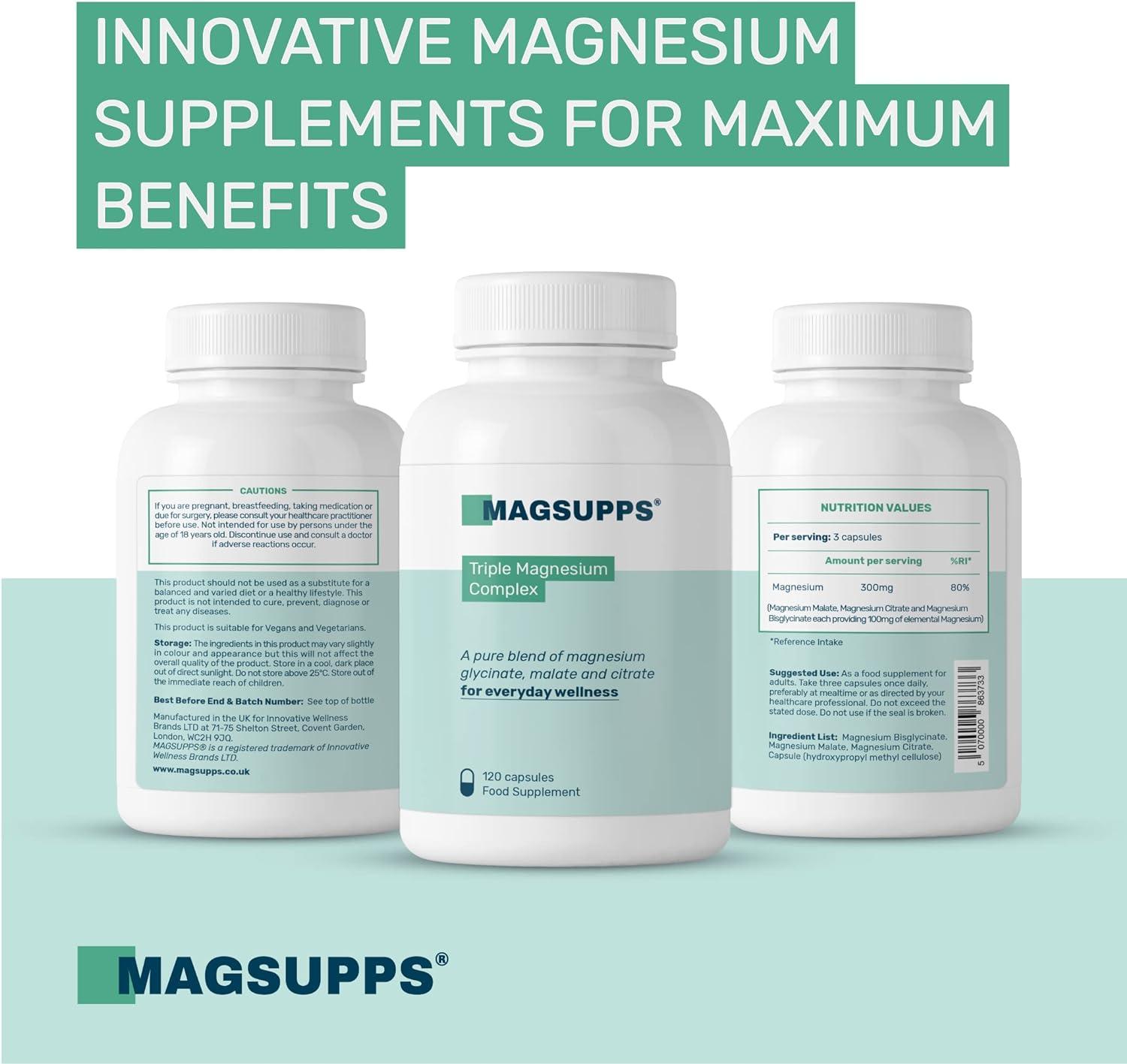 MAGSUPPS Triple Magnesium Complex - 300mg Pure Magnesium for Muscles ...