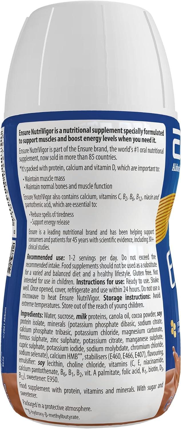 Ensure NutriVigor Nutritonal Shake 220ml x 12 Chocolate Flavour Support Strength Energy and ...
