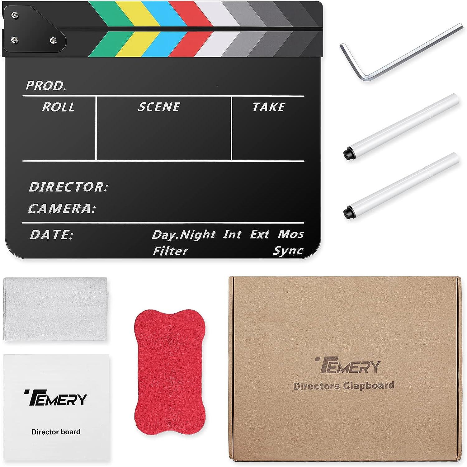 Temery Acrylic Film Clapper Board - 12x10in Movie Theater Decor with Magnetic Eraser & Custom ...