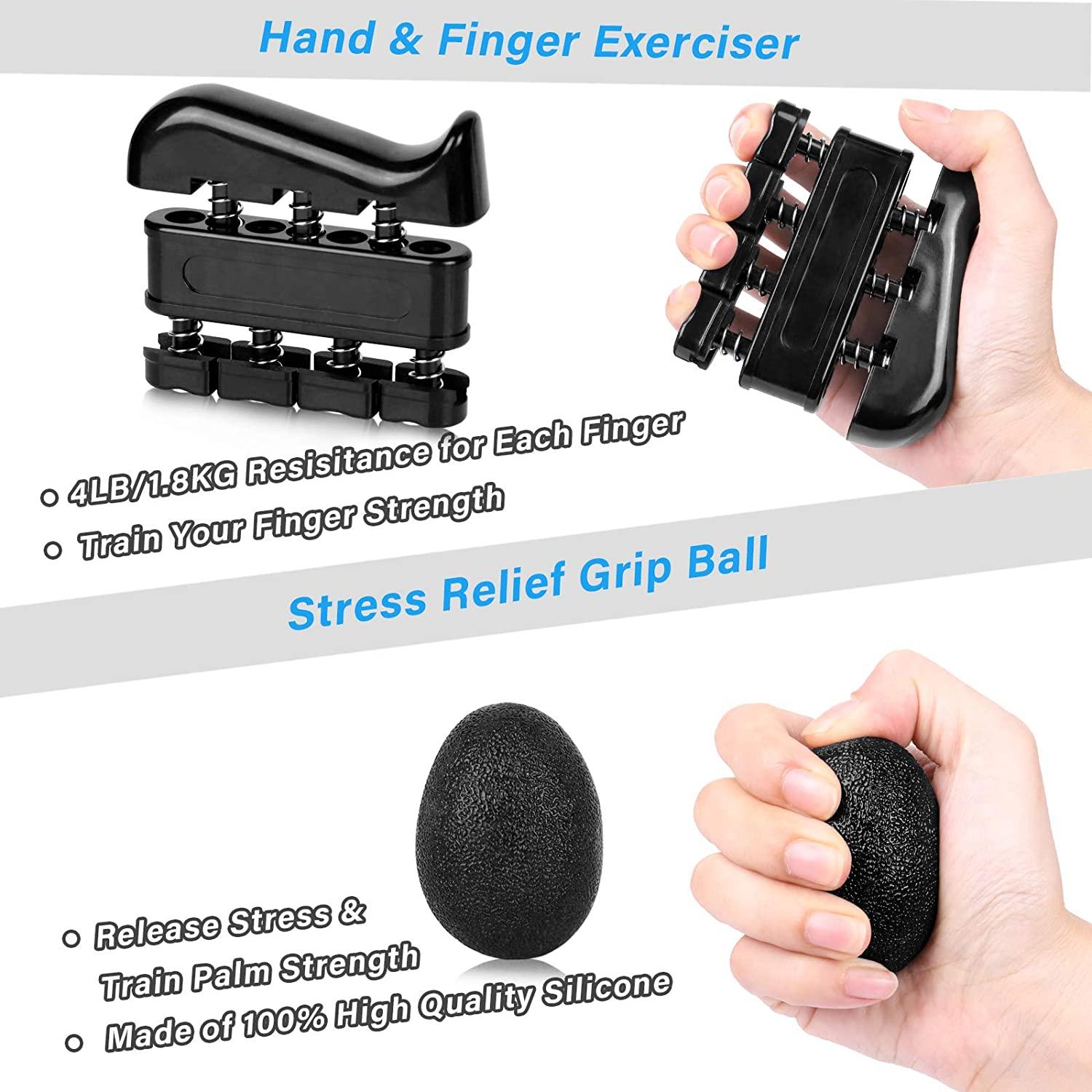 ALMAH Hand Grip Strengthener Kit (5 Pack) - Adjustable Forearm & Finger ...