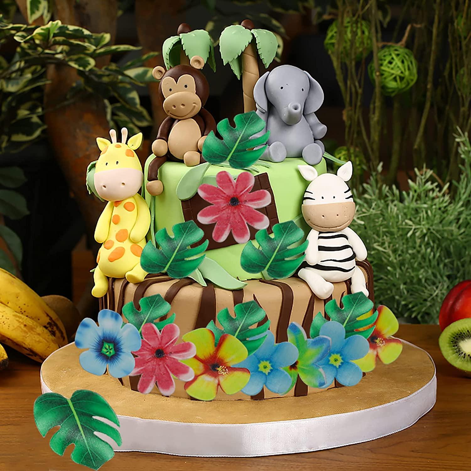 83pcs Edible Tropical Turtle Leaves Flower Cupcake Toppers Wafer Paper ...