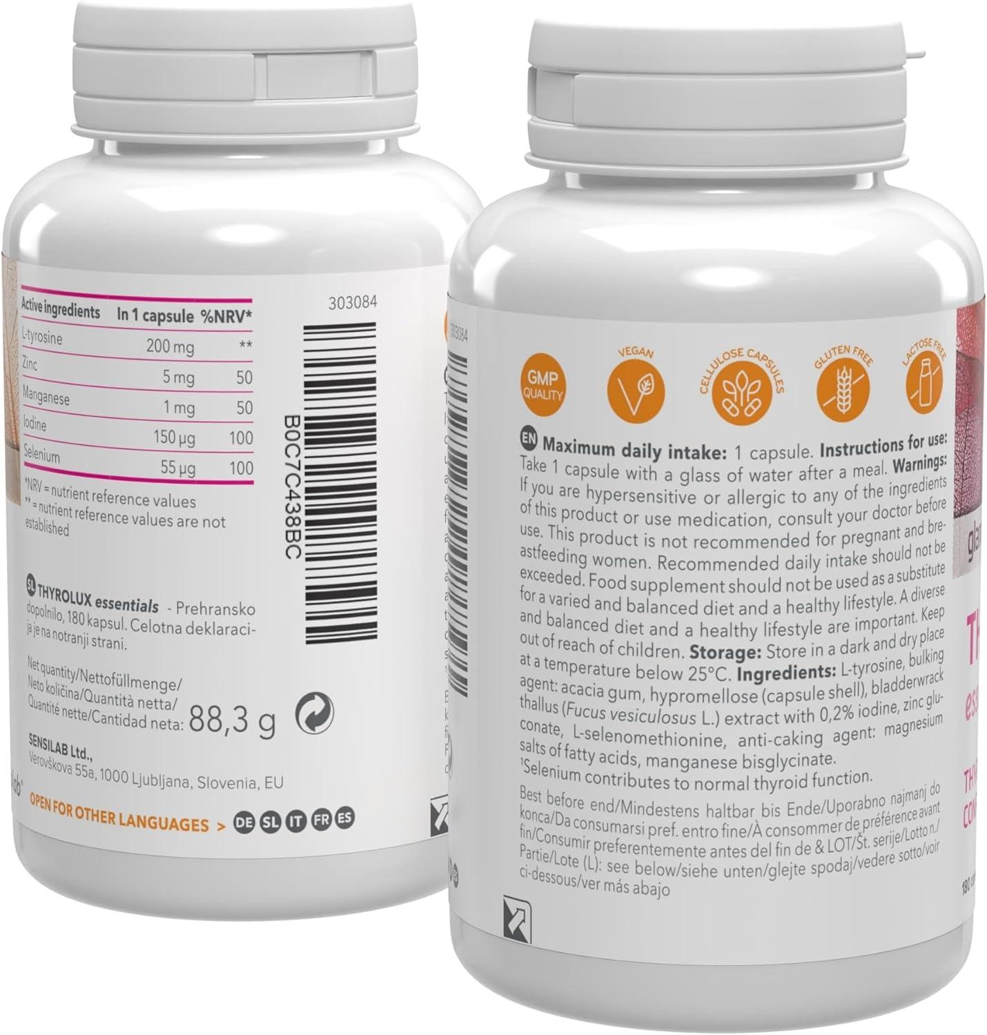 Plant-Based Thyroid Supplement - 180 Capsules for 180 Days with Iodine ...