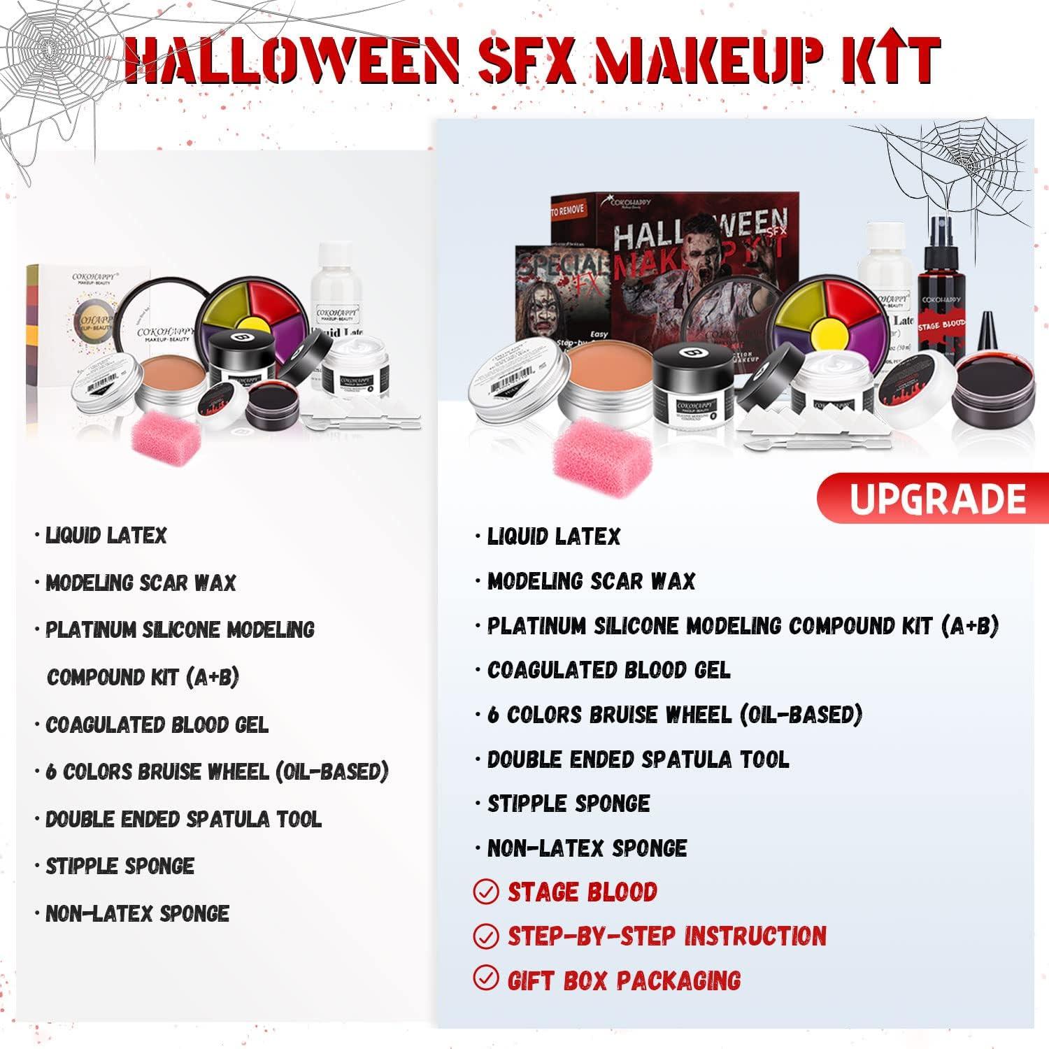 Halloween SFX Makeup Kit with Fake Blood, Liquid Latex, Scar Wax ...