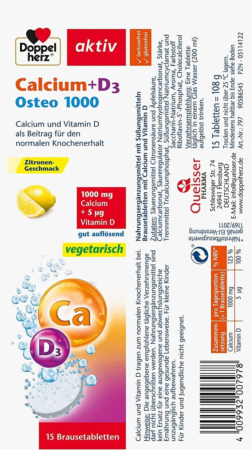 Doppelherz Calcium + D3 Osteo 1000 - 15 Effervescent Tablets for Bone ...