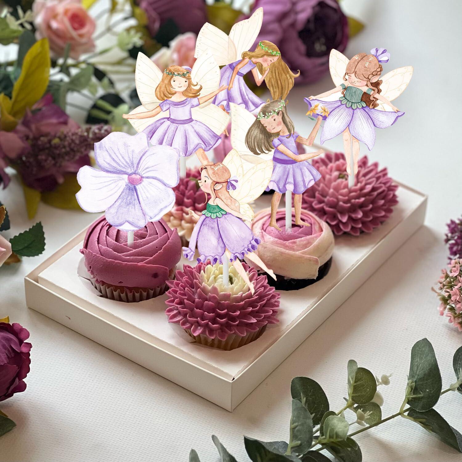 Purple Fairy Party Cupcake Toppers Fairies Party Cupcake Toppers 24Pcs ...