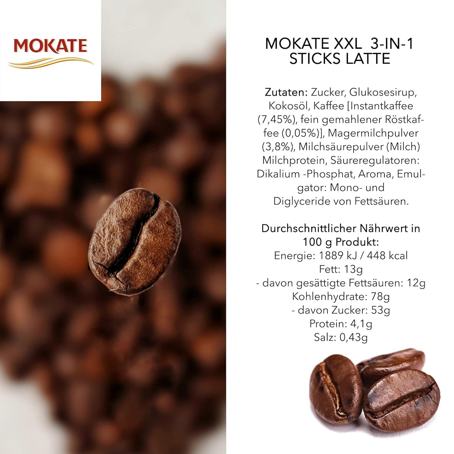 Mokate XXL Latte 3-in-1 Sticks | Instant Coffee with Creamer Sugar & Coconut Oil | 360g ...