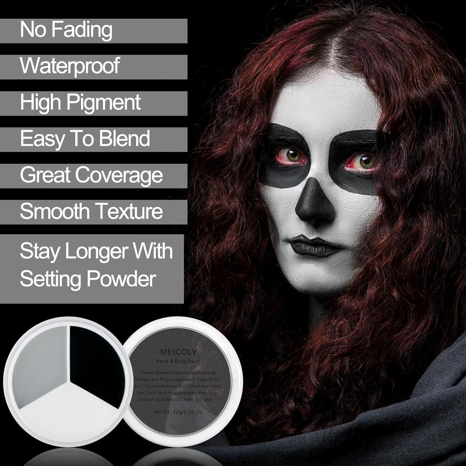 MEICOLY Black White Light Grey Face Body Paint Palette | Professional SFX Clown Makeup for ...
