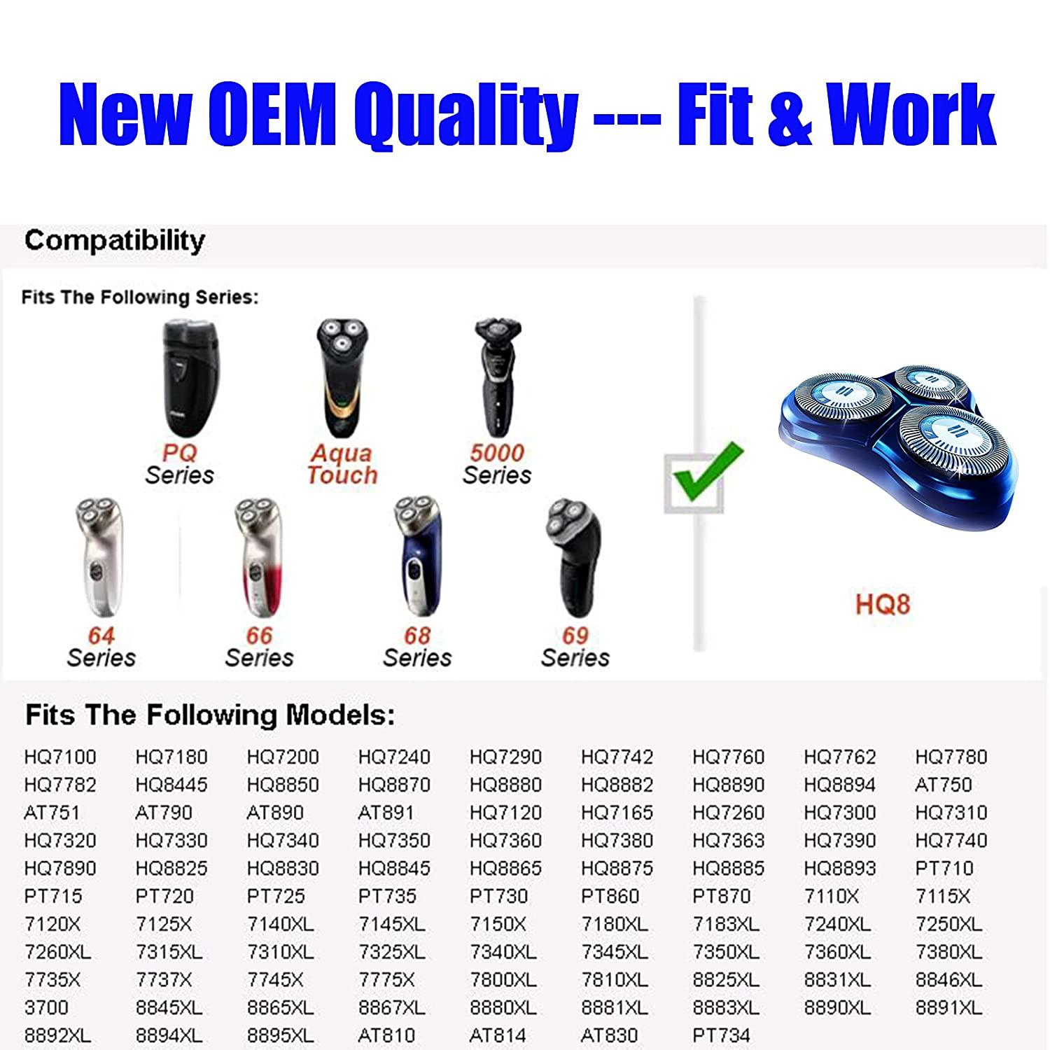 OEM HQ8 Replacement Heads for Philips Norelco Shavers - New Upgraded ...