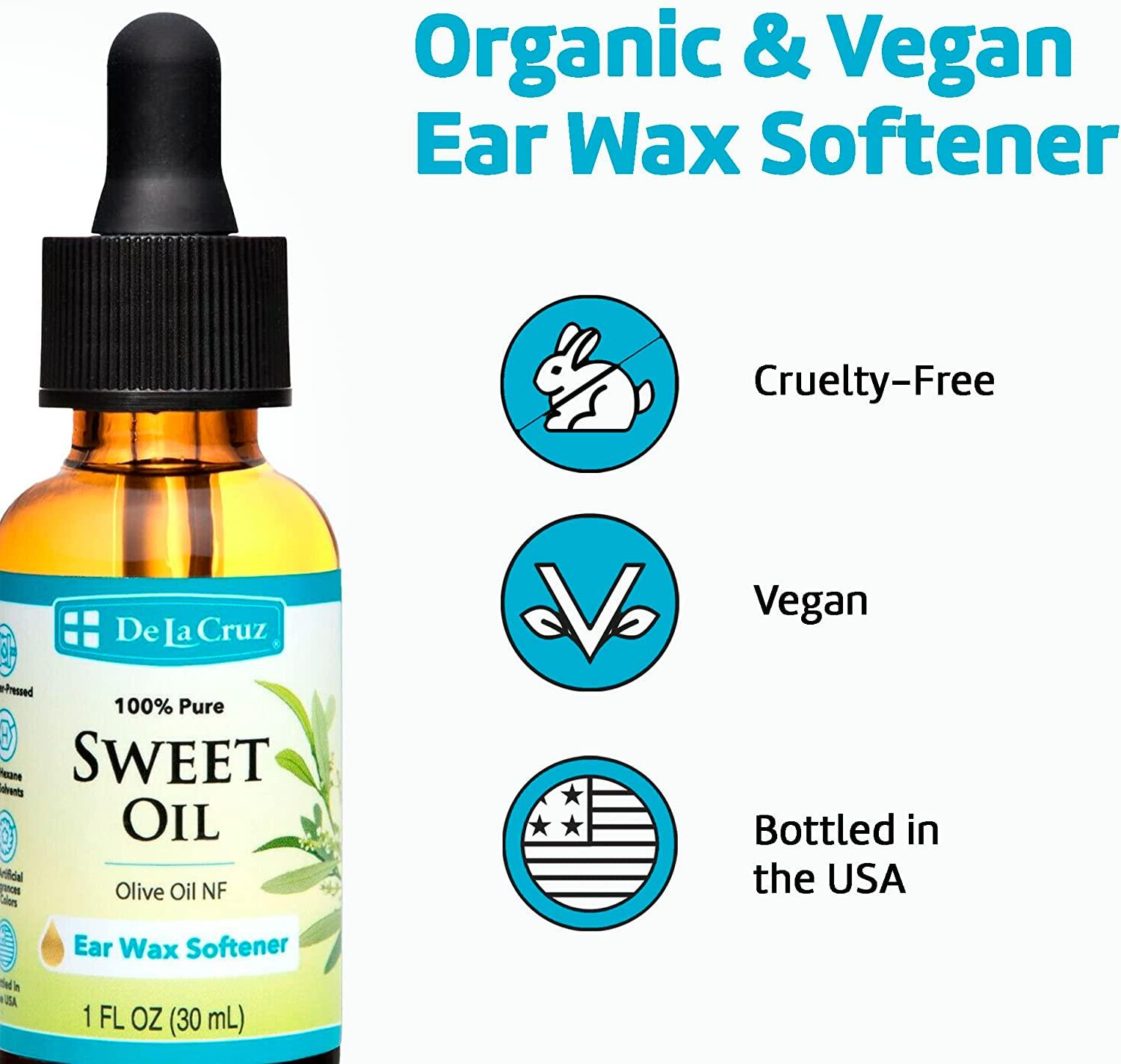 De La Cruz 100% Pure Sweet Oil for Ears - Natural Ear Wax Softener - 1 ...