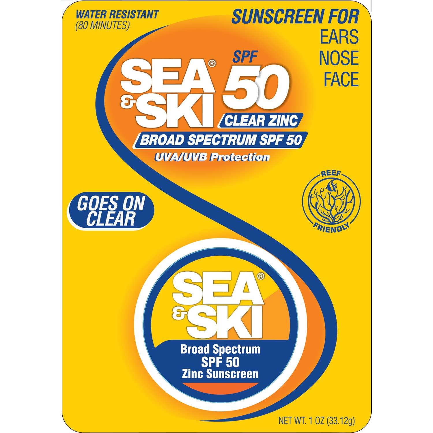 Sea & Ski Clear Zinc SPF 50 - Face, Nose, Ear, Scalp Sunscreen (1 ...