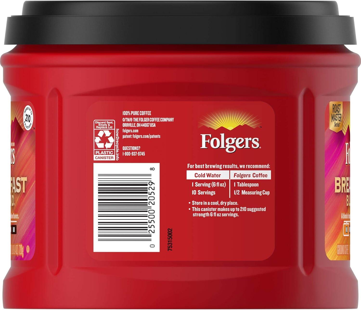 Folgers Breakfast Blend Mild Roast Ground Coffee 720g Tub | Buy Now ...