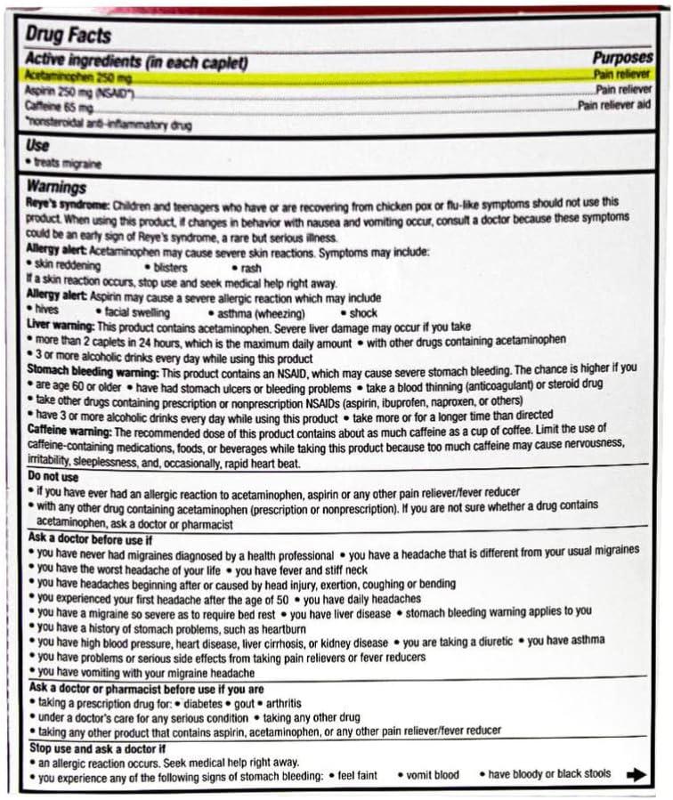 Excedrin Migraine 50 Pack - 2 Caplets per Pack - Single Dose Box | Buy ...