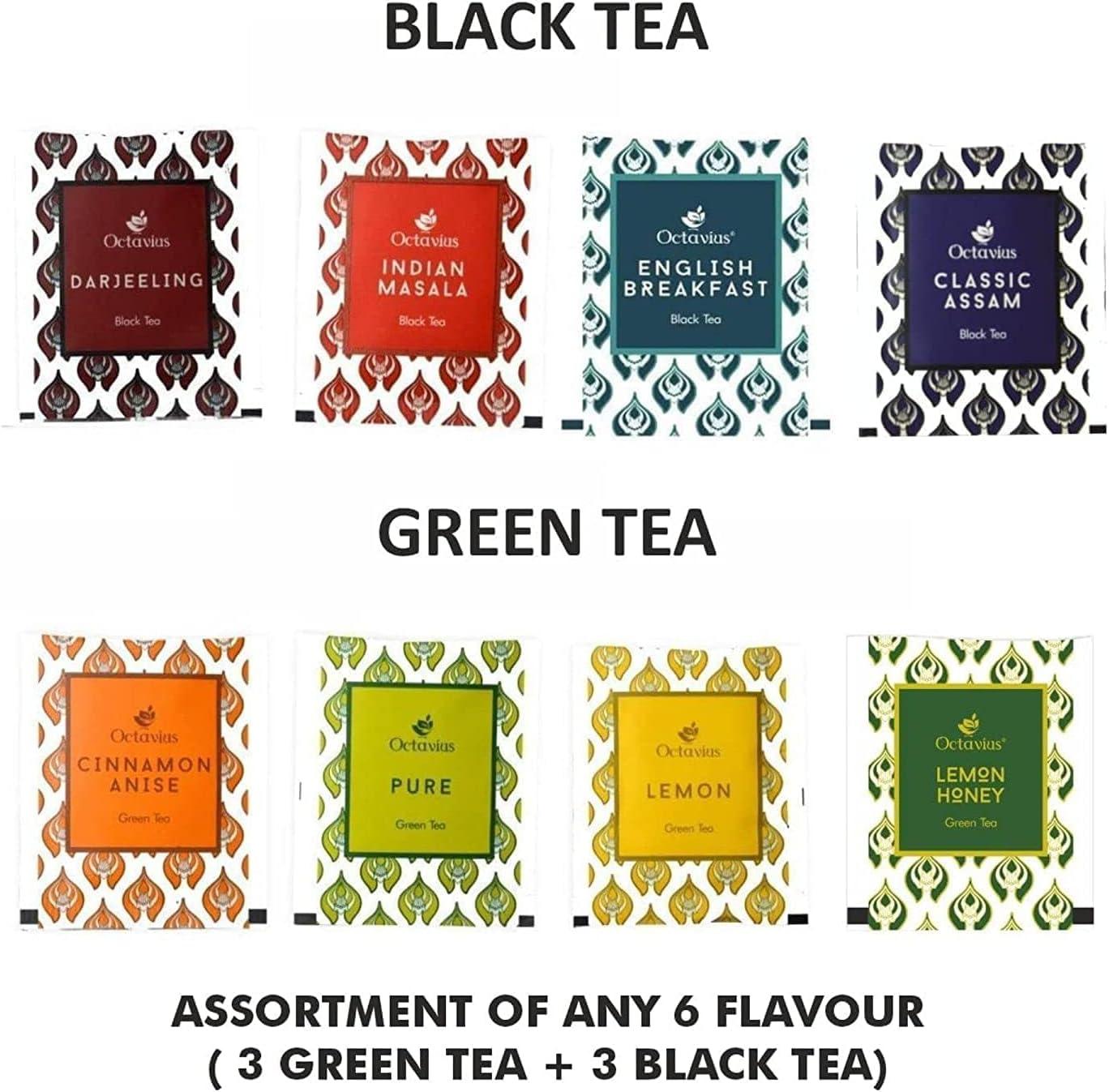 Octavius Assorted Tea Sampler Gift Set (6 Flavors 60 Tea Bags) | Black ...