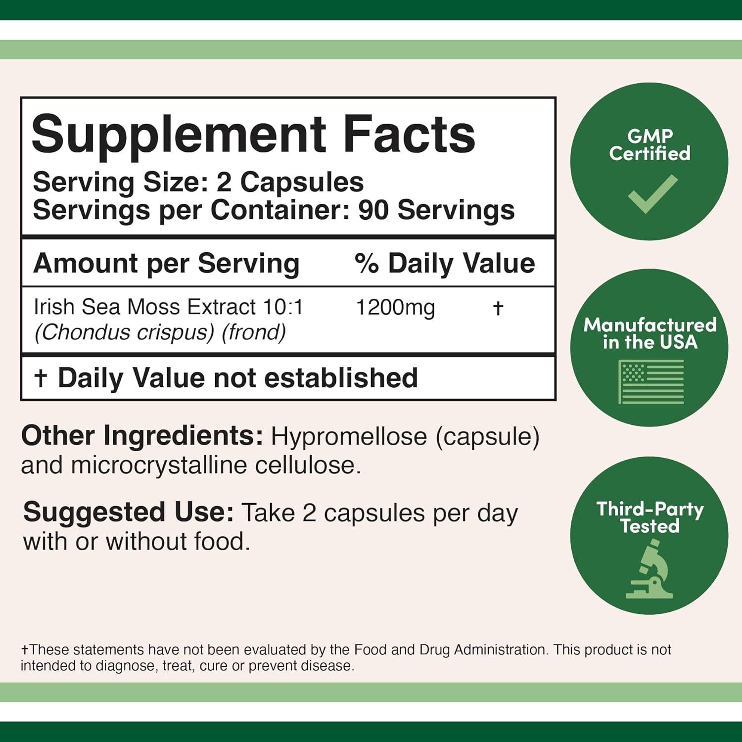 Irish Sea Moss Capsules 180 Count - Ultra High Purity Potent Extract ...