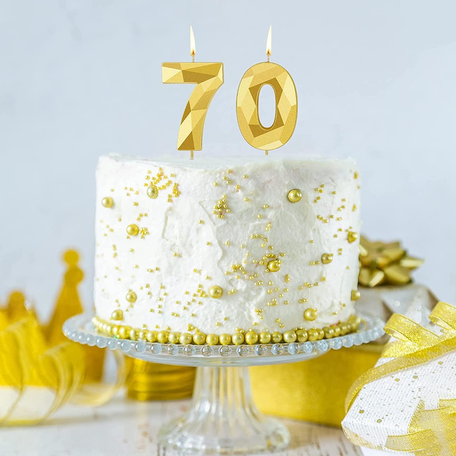 70th Birthday 3D Diamond Shape Number 70 Candles - Gold Happy Birthday ...