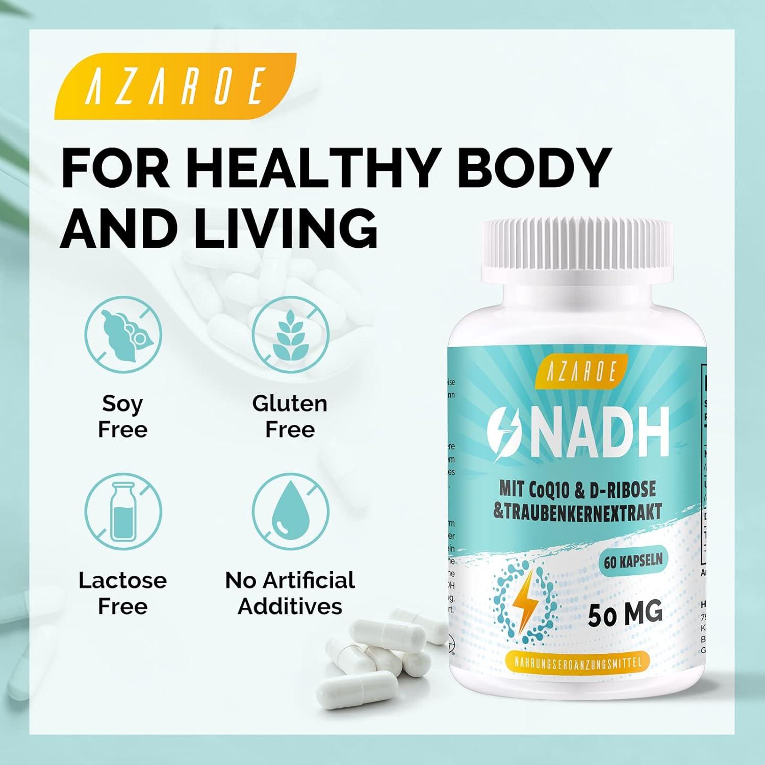 NADH 50mg & Coenzyme Q10 - High Dose Cellular Energy Supplement ...