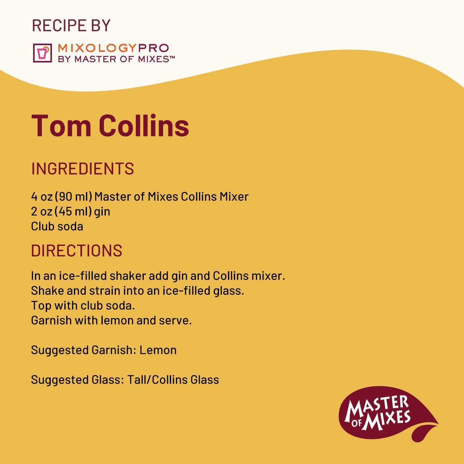 Master of Mixes Collins Drink Mix, 1 Liter Bottle - Pack of 6, 33.8 Fl ...