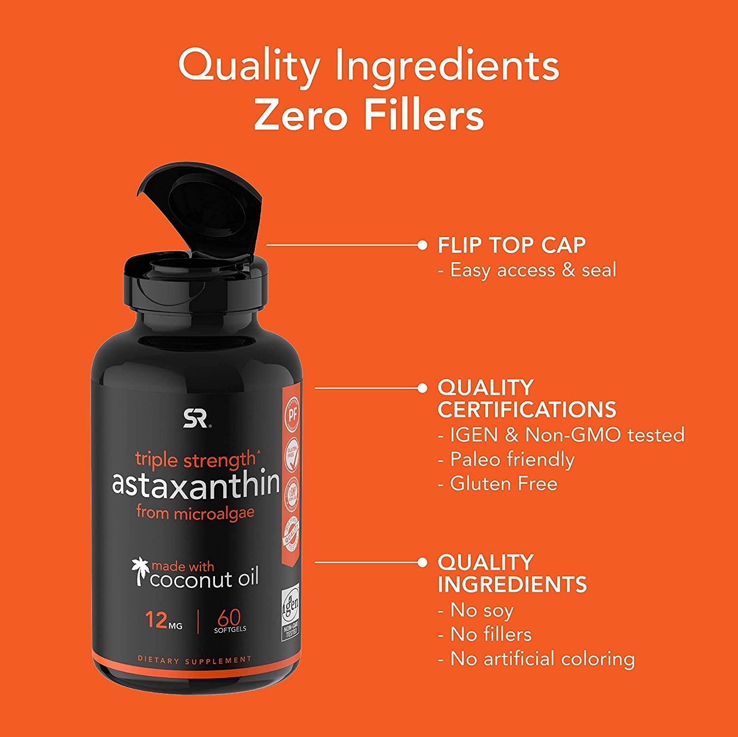 Buy Sports Research Astaxanthin Triple Strength 12 mg - 60 Softgels for ...