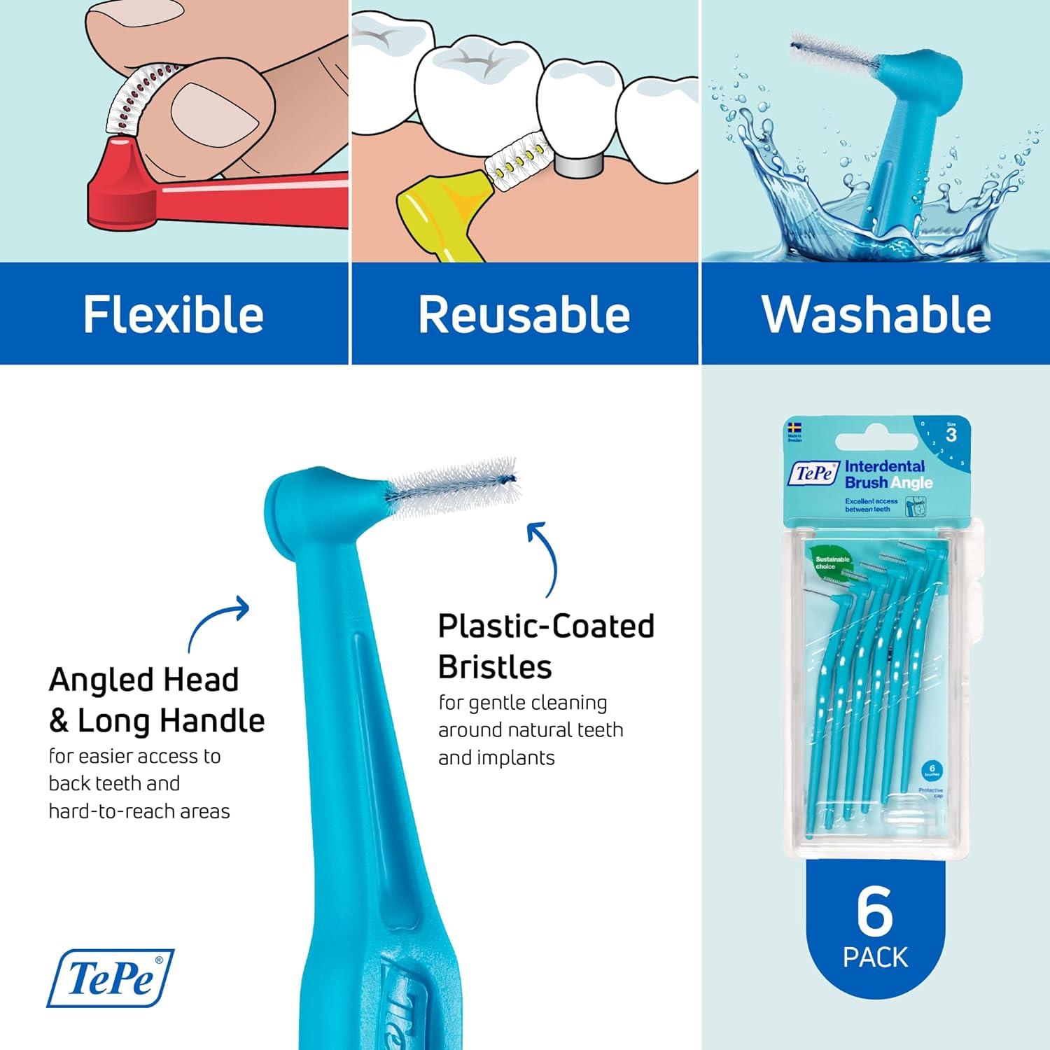TEPE Angle Blue Interdental Brushes 0.6Mm - 6 Pack Blue 6 count (Pack ...