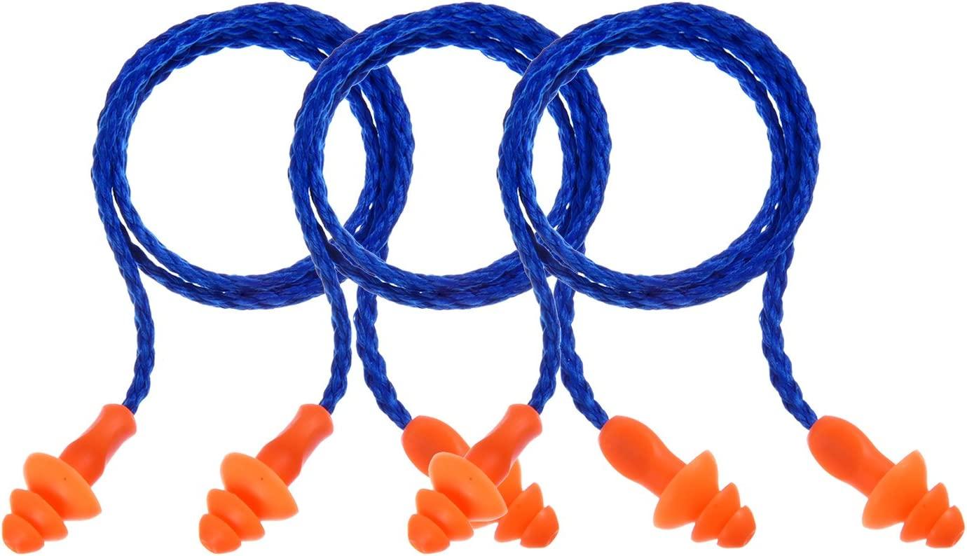 Corded Reusable Silicone Ear Plugs - 20 Pairs with String, Blue - Noise ...