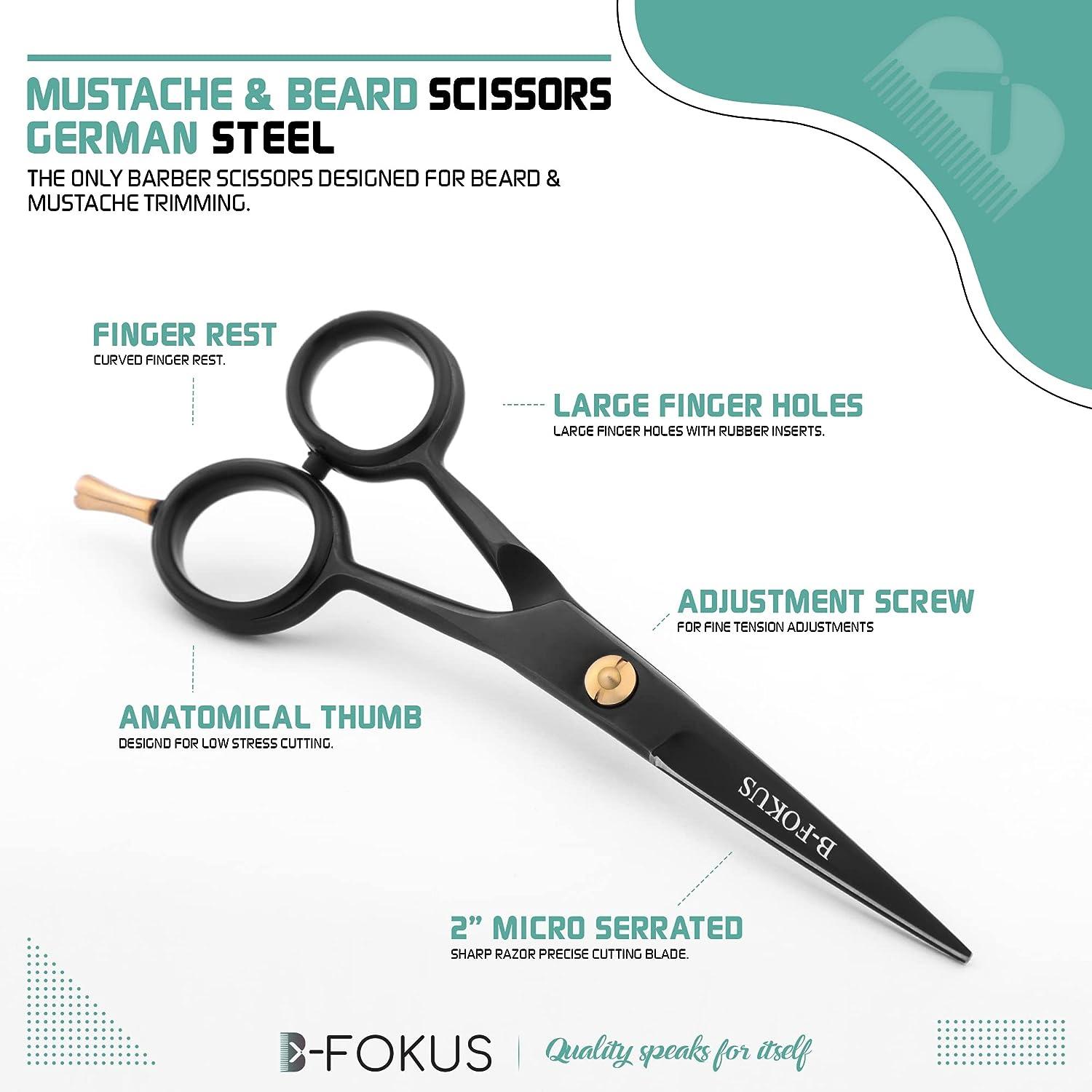 B-FOKUS Professional 5 Mustache Scissors - Black & Gold German ...
