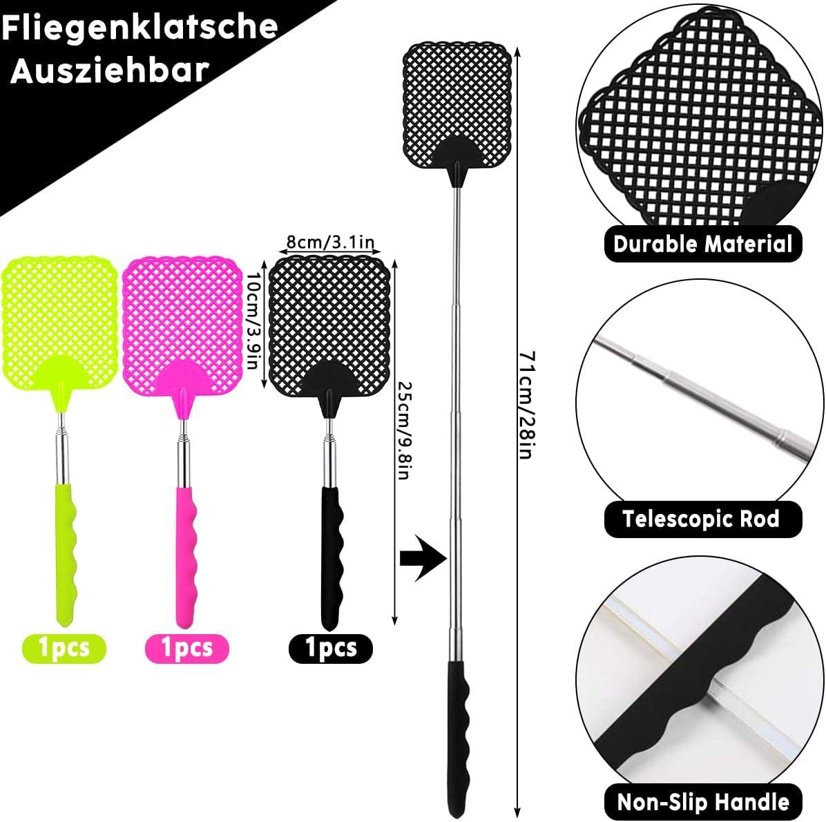 Premium Extendable Fly Swatter Set - 3 Telescopic Green Swatters for ...