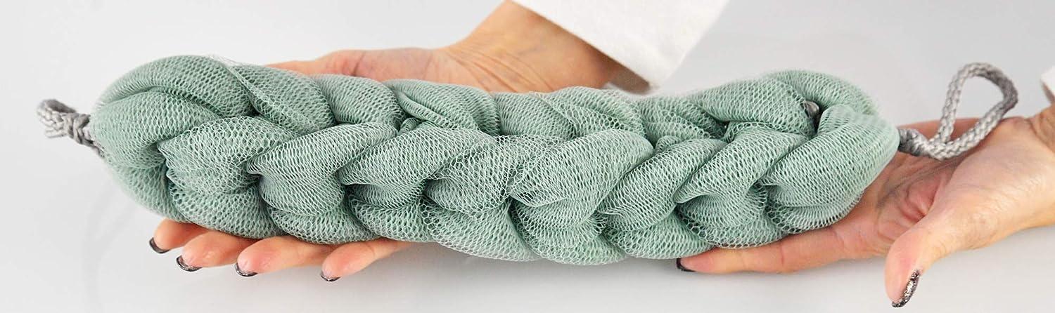 HOME-X Green Long Stretch Braided Bath Sponge Exfoliating Loofah Set ...