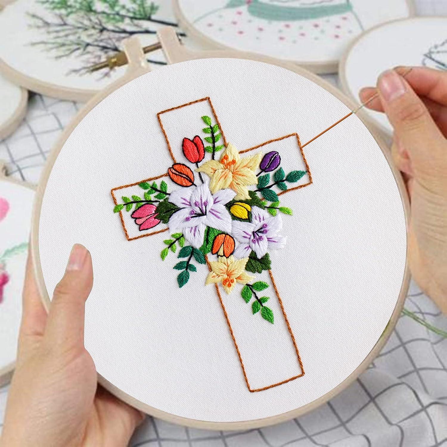 Louise Maelys Cross Lily Embroidery Starter Kit for Adults - Easter Jesus Theme - Includes Hoop ...