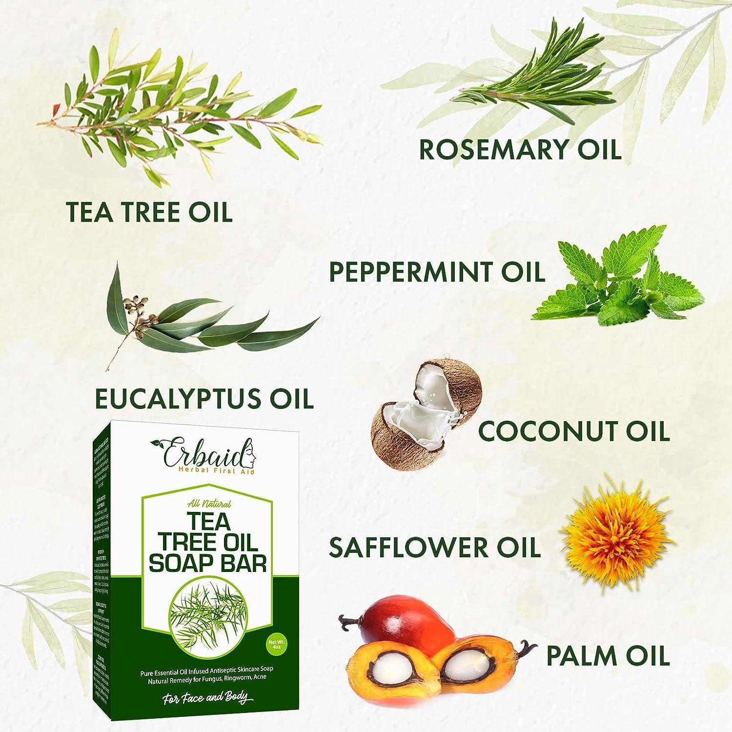 Erbaid Tea Tree Oil Soap Bar for Face & Body 4oz Antifungal Antiseptic ...