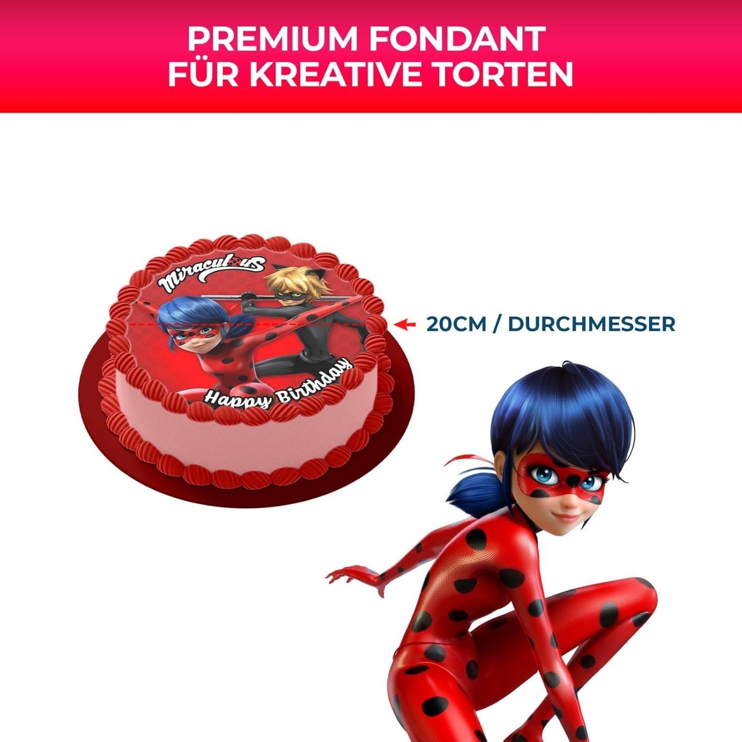 Yummyart Edible Cake Topper - 20cm Miraculous Ladybug Cake Ripple for ...