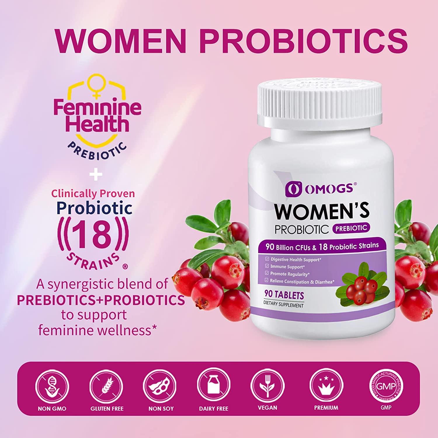 OMOGS Women's Probiotic with Cranberry Extract | 90 Billion CFUs 18 ...