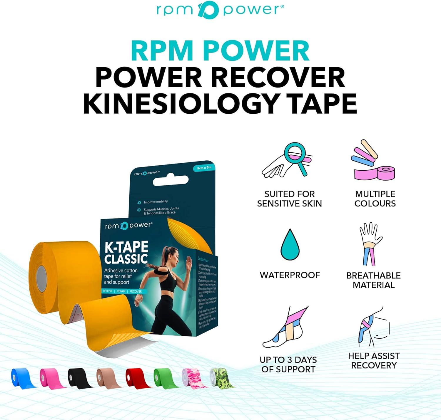 RPM Power Kinesiology Tape (5 Metres) - Latex Free Water Resistant ...