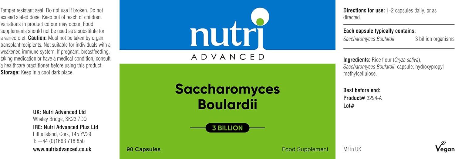 Nutri Advanced Saccharomyces Boulardii 3 Billion - Travel Supplement | 90 Capsules | No ...