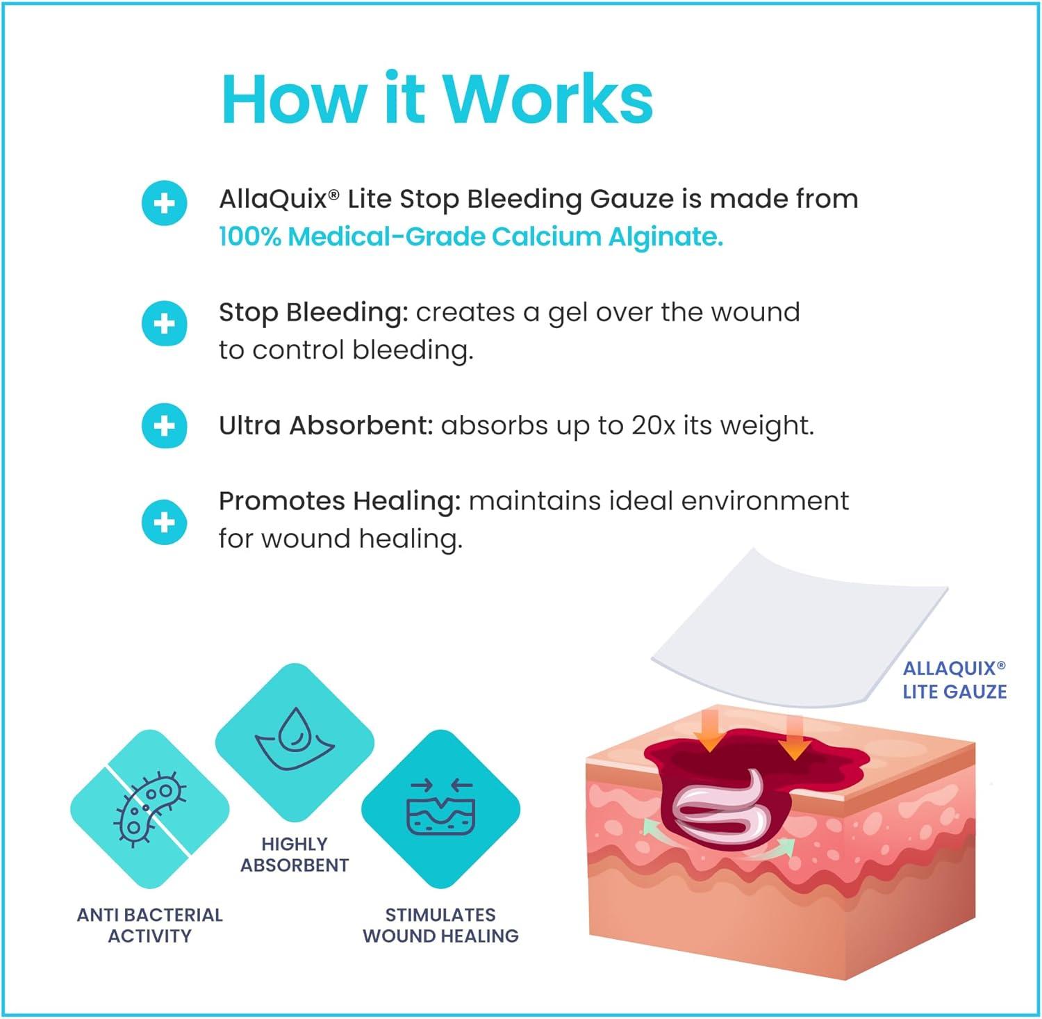 Lite Stop Bleeding Bandage - Calcium Alginate Wound Dressing (2-inch ...