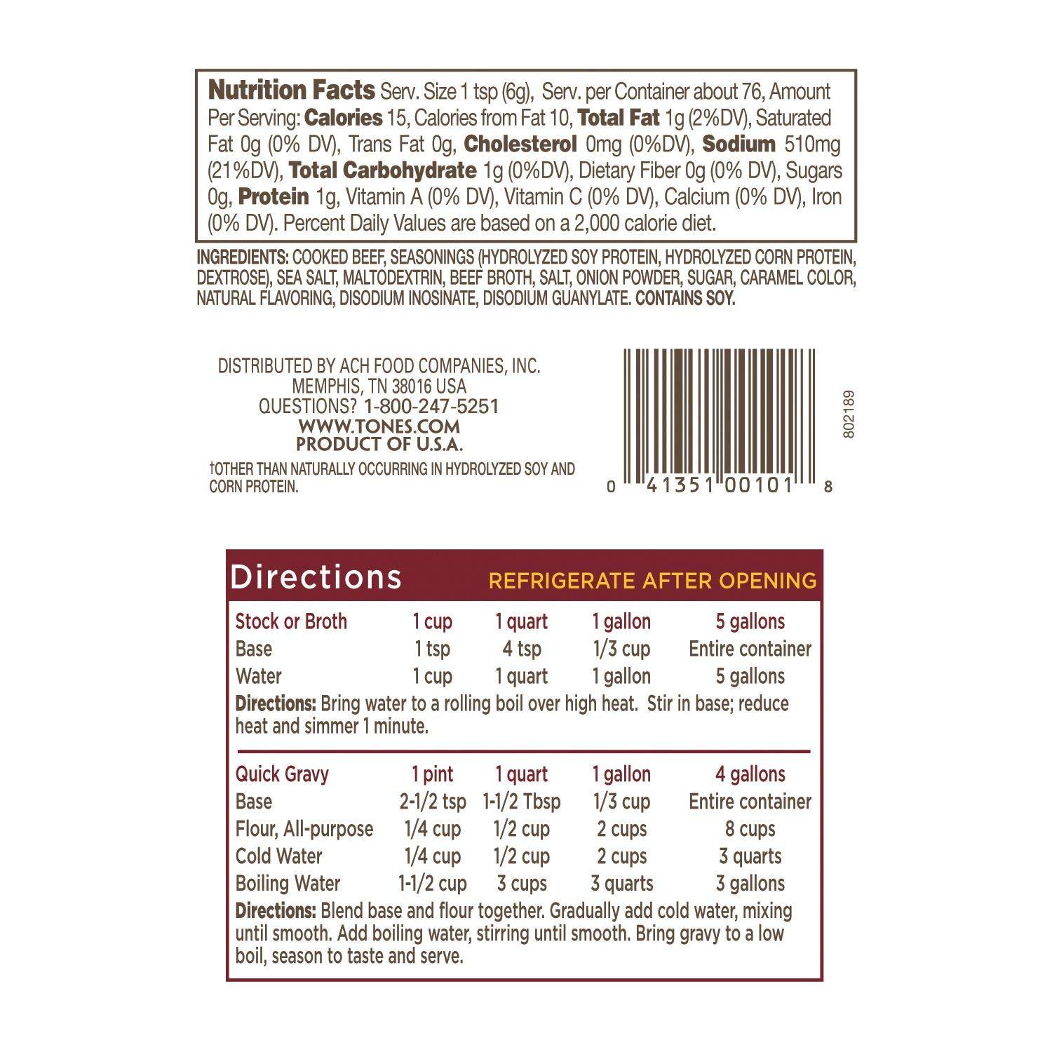16 Oz. Tones Beef Base - Pack of 2 | Savory Flavor Enhancer for Cooking ...