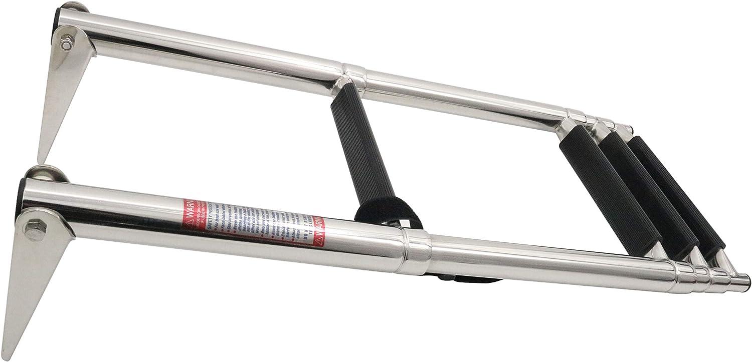 4 Step Telescoping Folding Pontoon Boat Dock Ladder - Stainless Steel ...