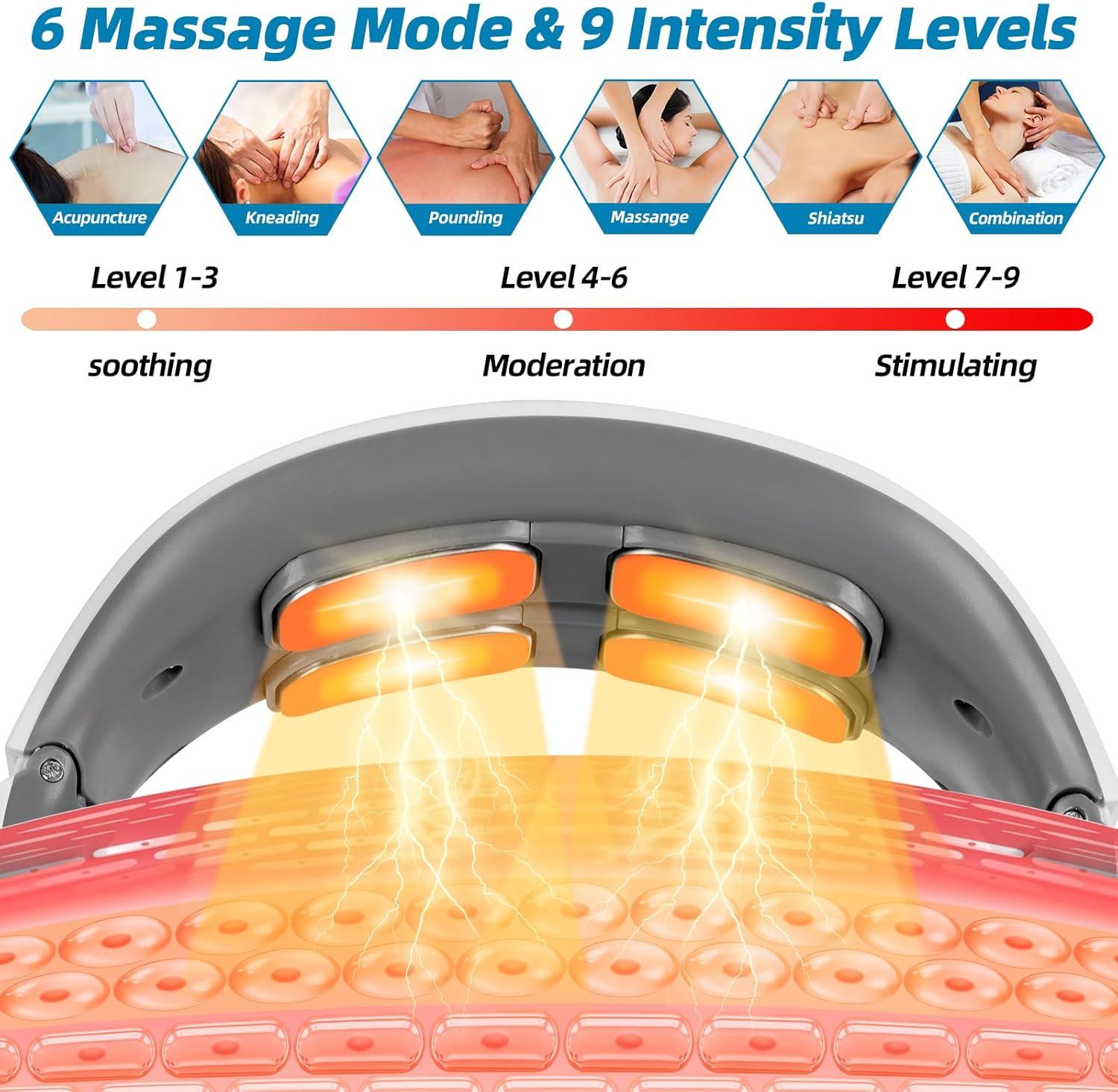 Portable Neck Massage Device with Heat - 6 Modes 9 Intensity Levels for ...