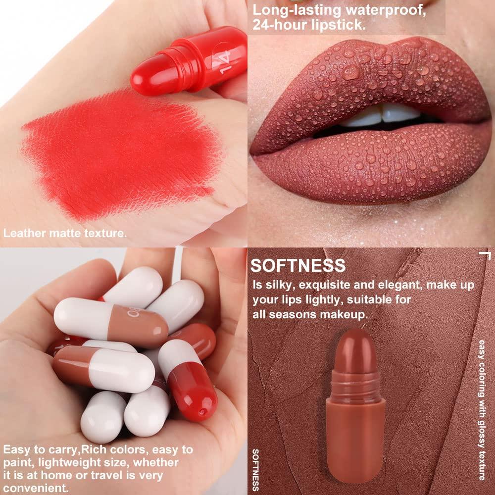 18Pcs Capsule Pills Matte Lipstick Set for Long Lasting, Original 24 ...