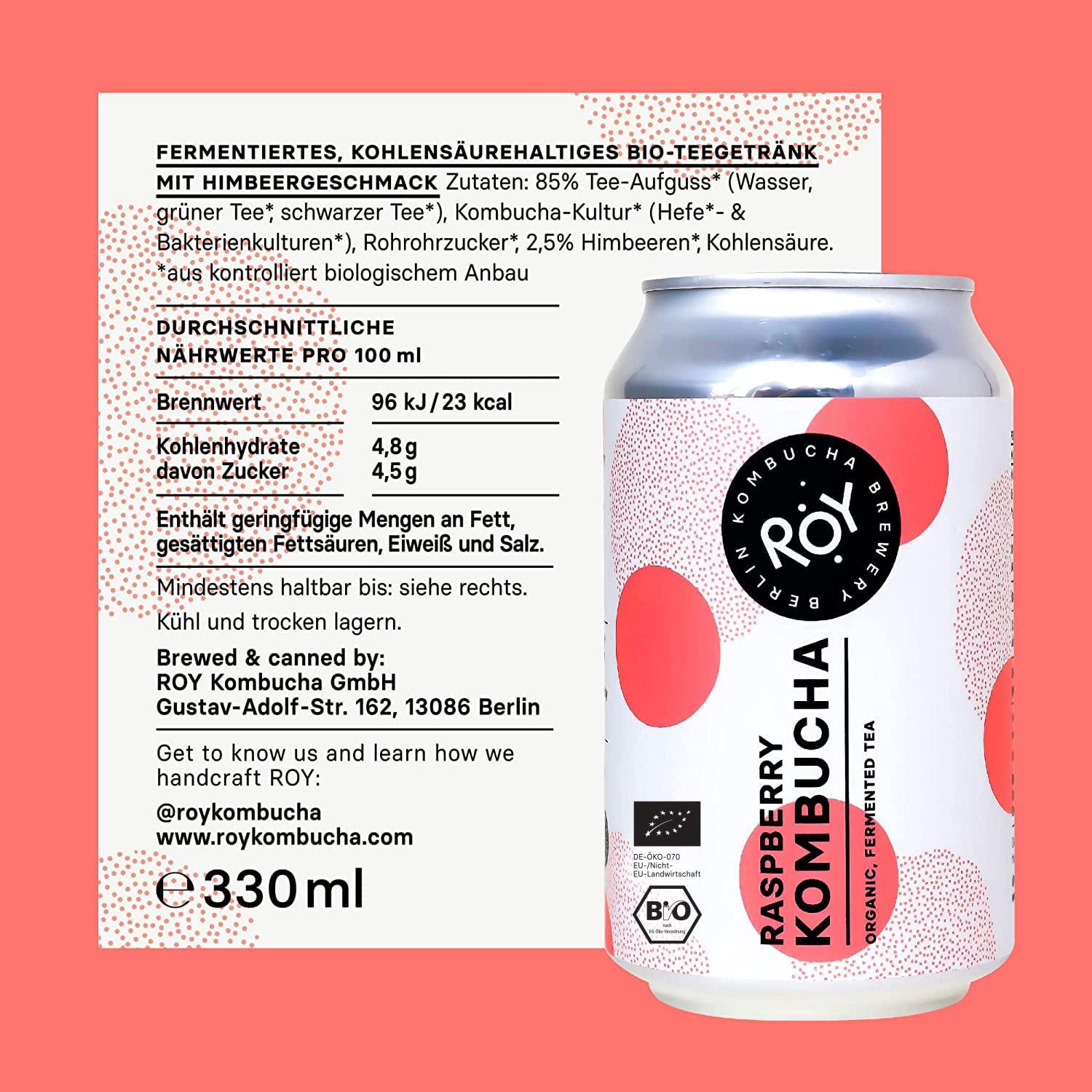 Organic Roy Raspberry Kombucha - 6 Pack (330 ml) | Handmade in Berlin ...