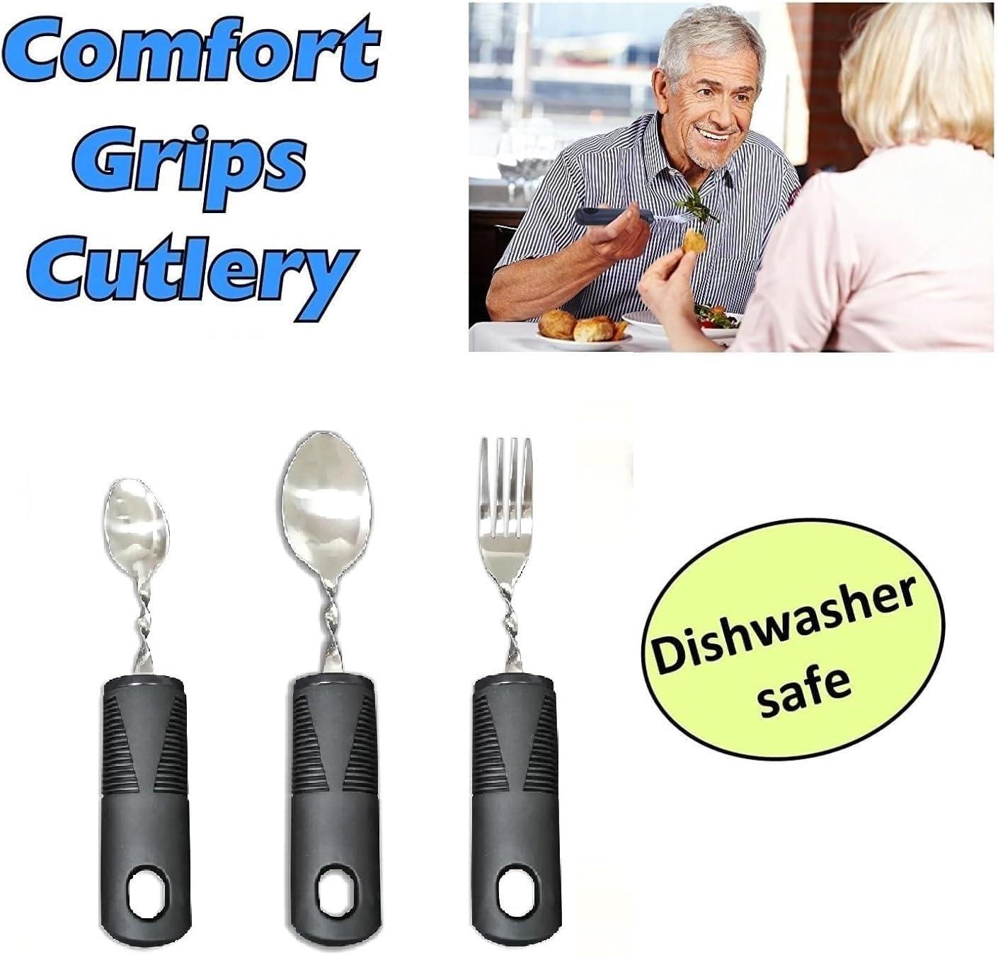 Extra Wide Bendable Cutlery Set for Elderly & Disabled - Easy Grip ...
