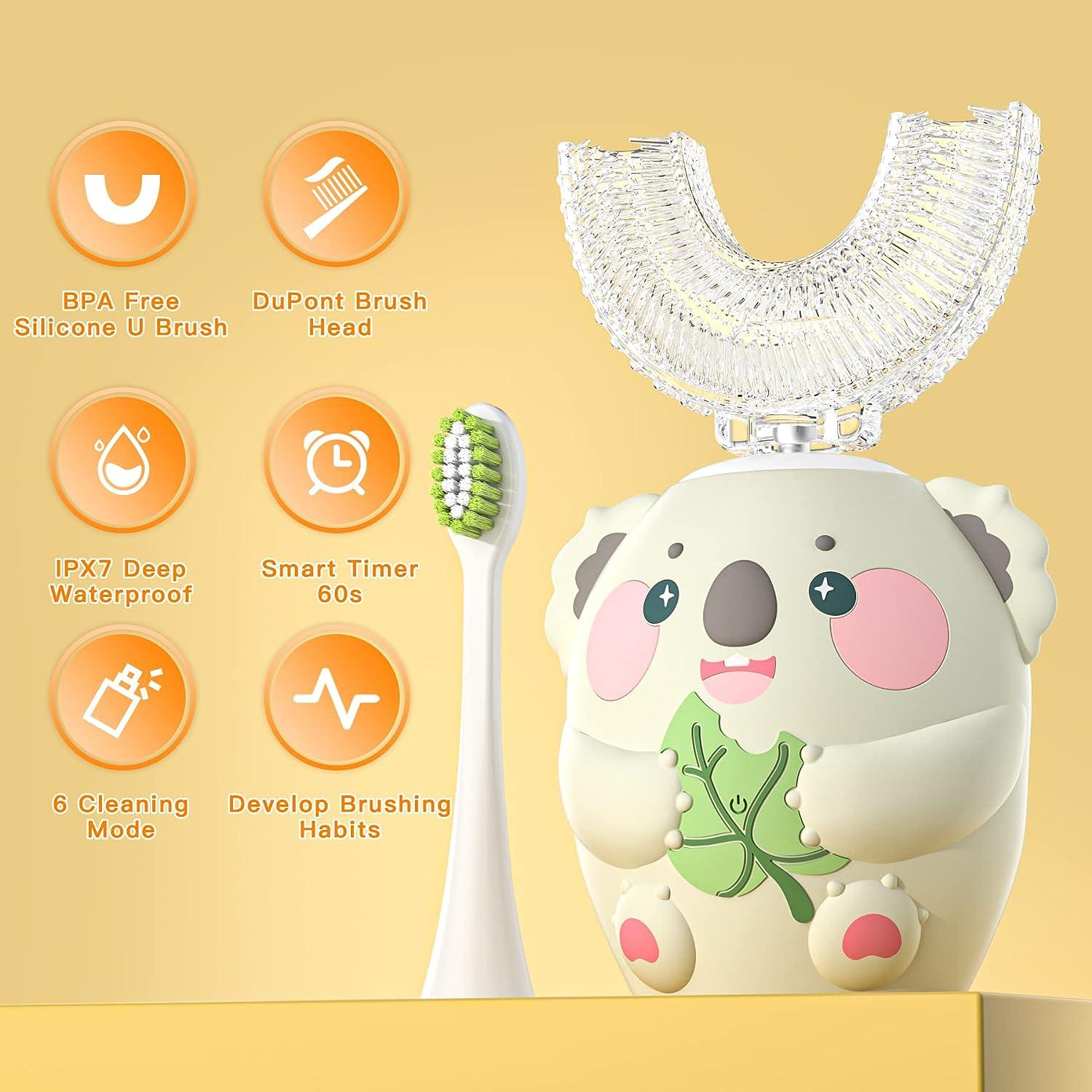 ELOTAME Kids U Shaped Electric Toothbrush with 4 Brush Heads - Grey ...