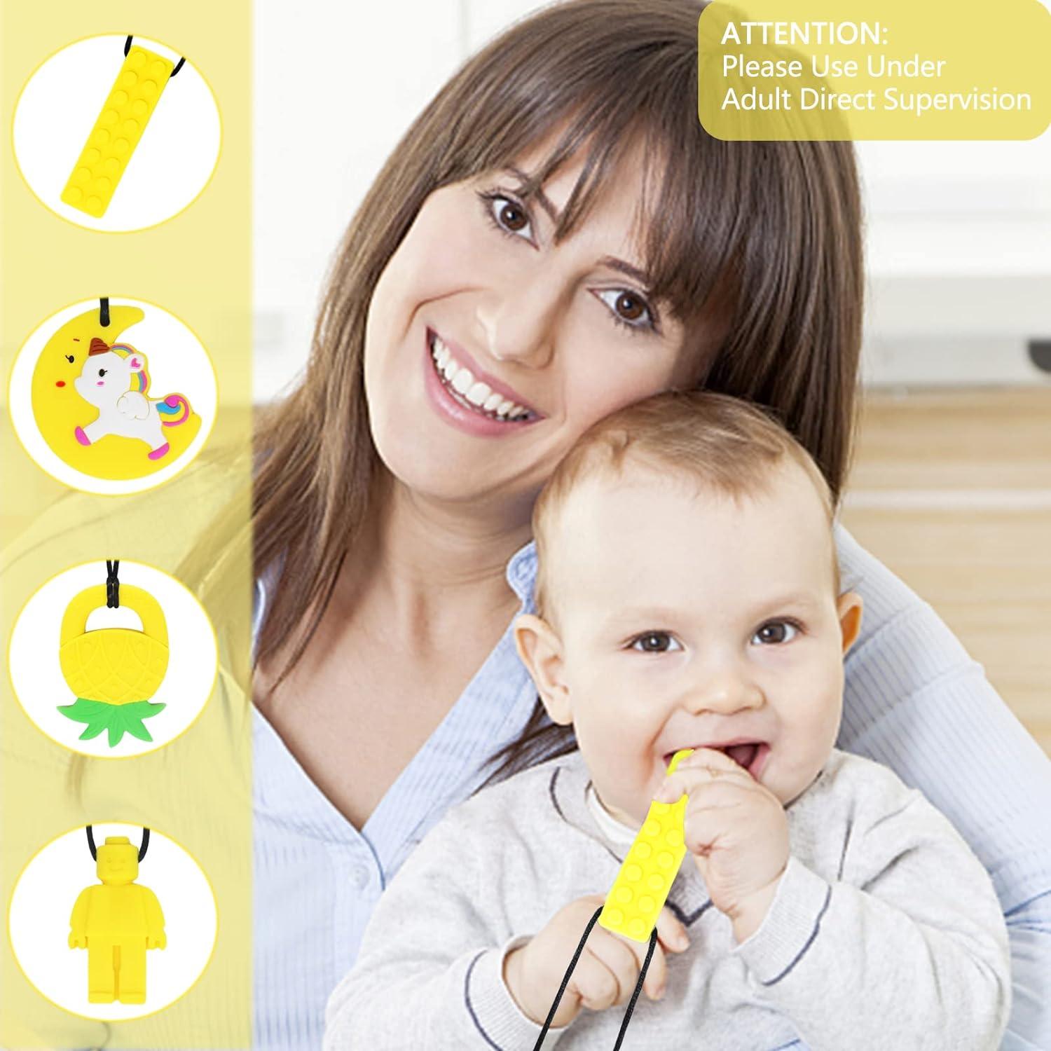 Sensory Chew Necklace for Autism, Teething, Anxiety - Yellow Silicone ...