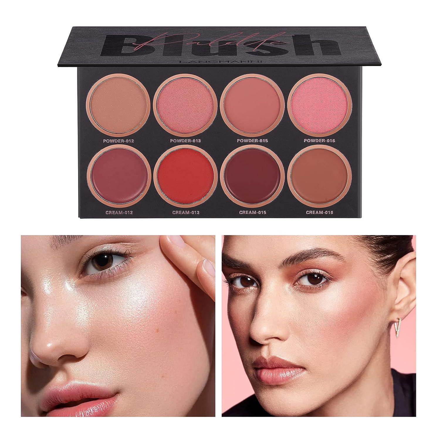 8 Colors Blush Palette - Powder & Cream Contour Highlight Palette for ...