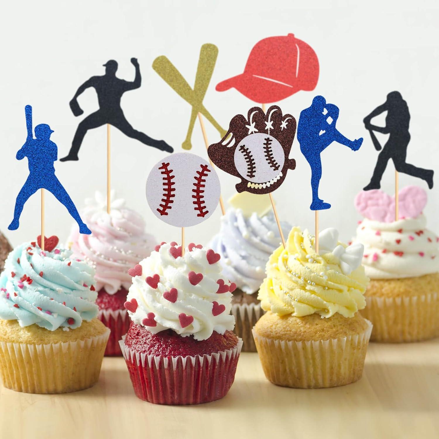 UXYOKM 24Pcs Baseball Cupcake Toppers Glitter Baseball Players Cupcake ...