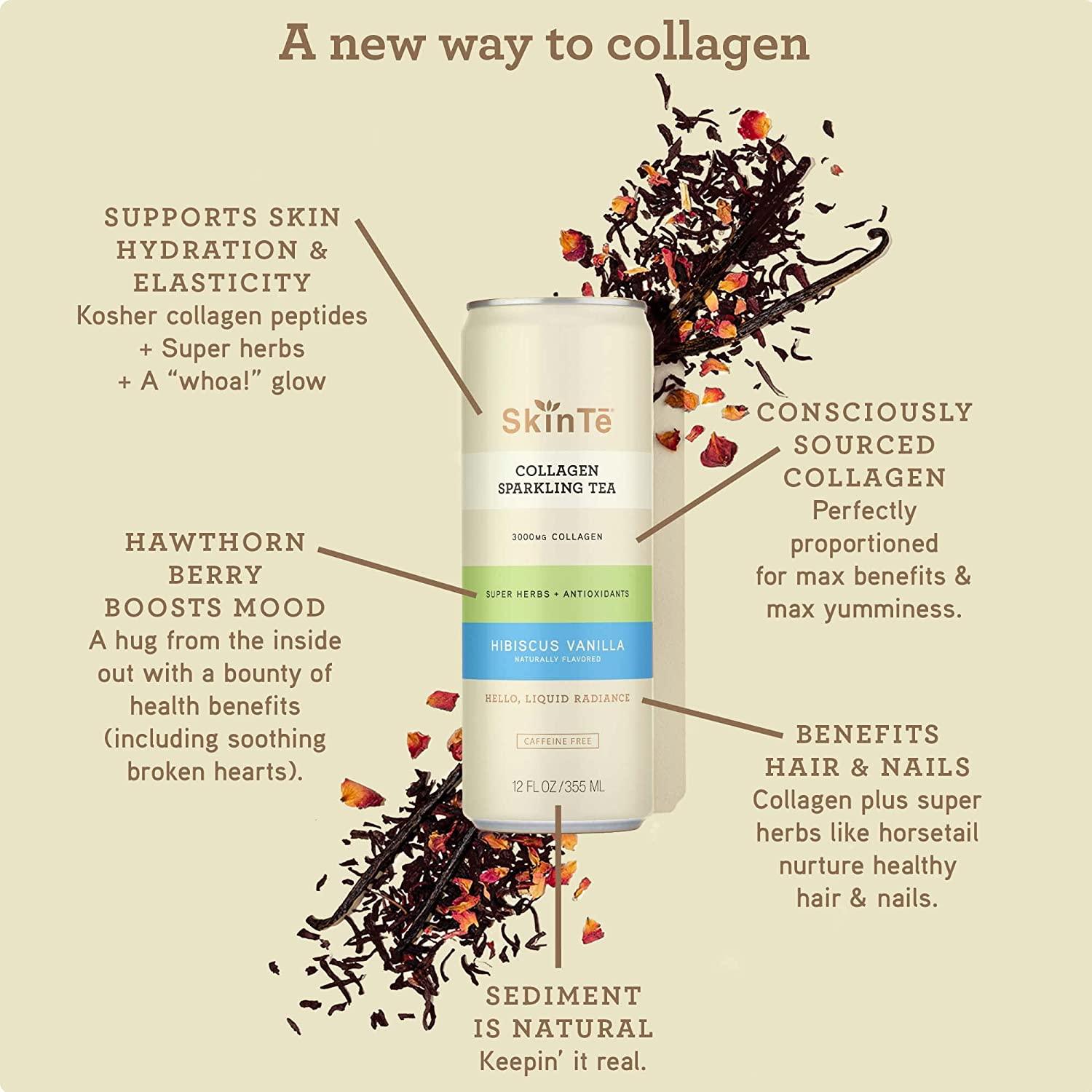 SKINTE Collagen Sparkling Tea - Organic Hibiscus Vanilla 12 oz (Pack of ...