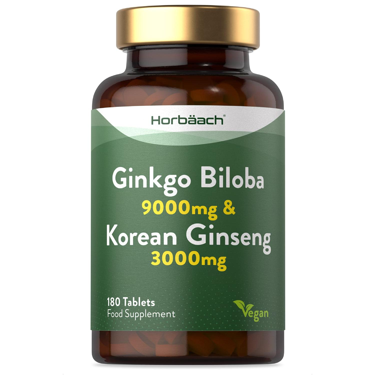Ginkgo Biloba & Korean Ginseng Tablets | High Strength 9000mg & 3000mg | 180 Vegan Tablets by ...