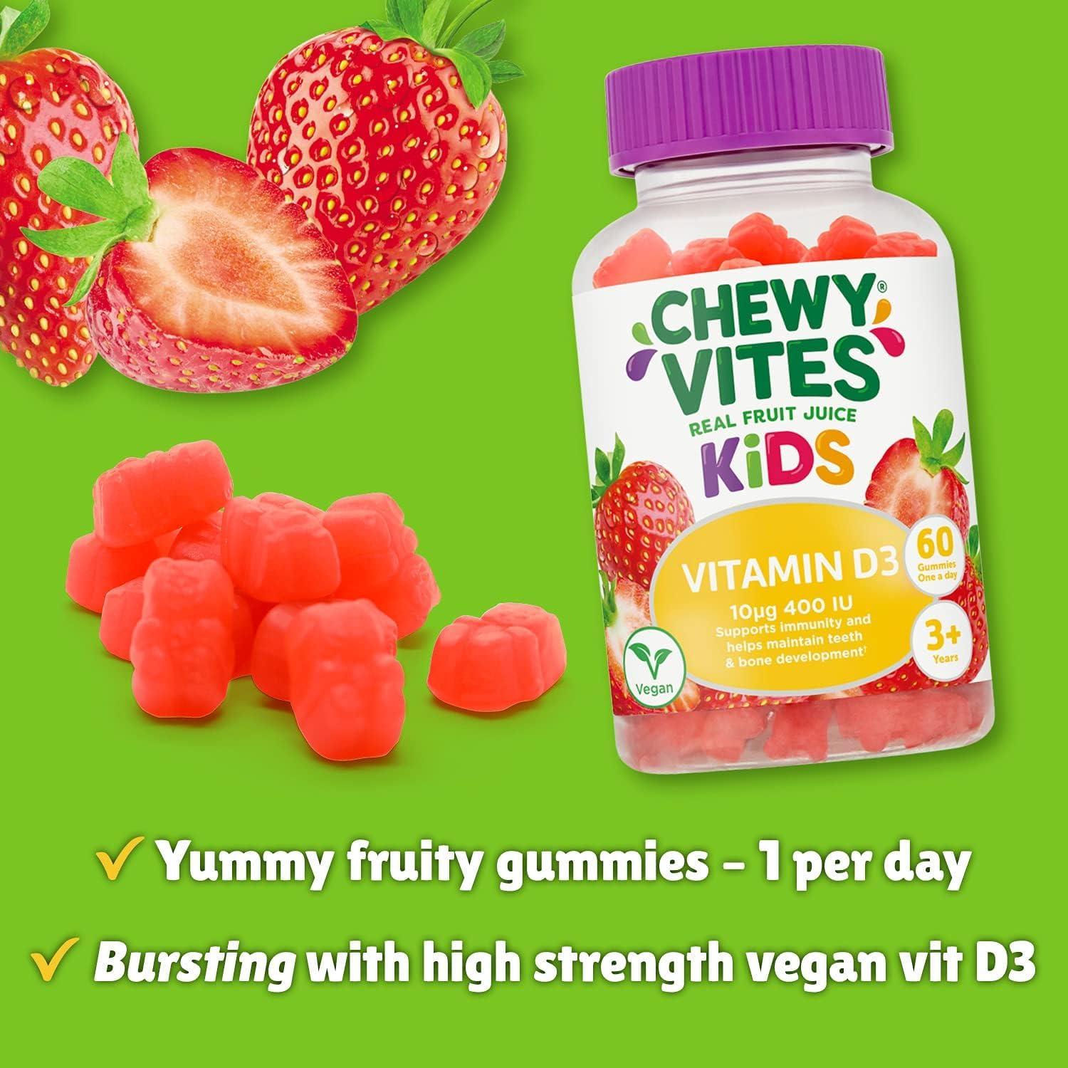 Chewy Vites Kids High Strength Vitamin D3 Gummies | 10mcg 400 IU | 60 ...