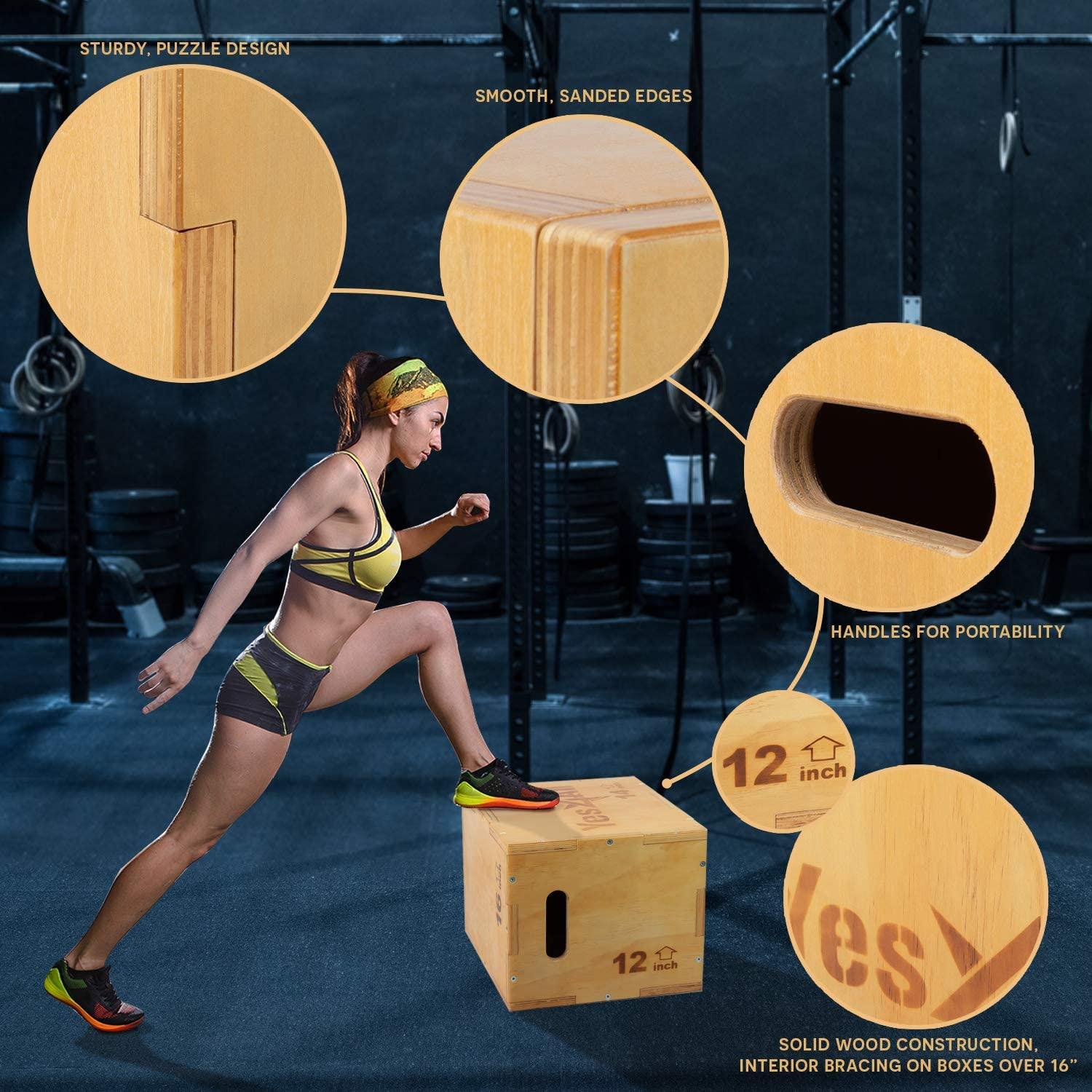 Yes4All Wooden Plyo Box 16x14x12 - 3 in 1 Plyometric Box for Home Gym & Outdoor Workout | Buy ...