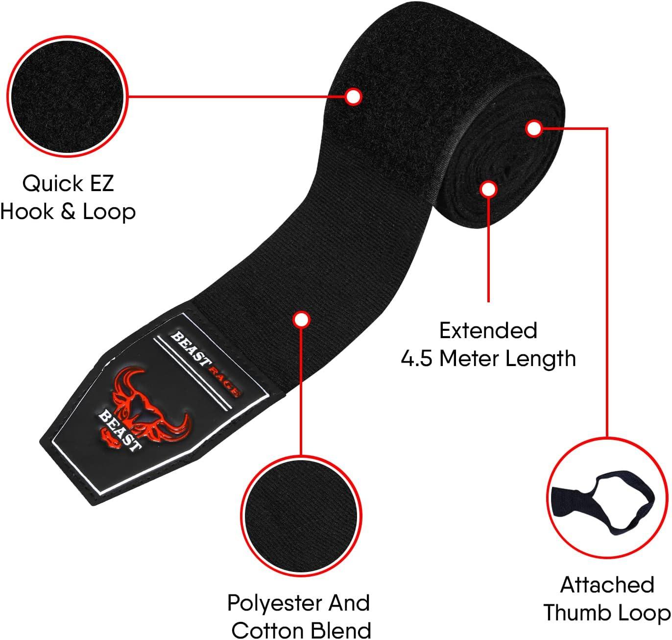 BEAST RAGE 4.5M Boxing Hand Wraps - Martial Arts Inner Gloves for Wrist ...