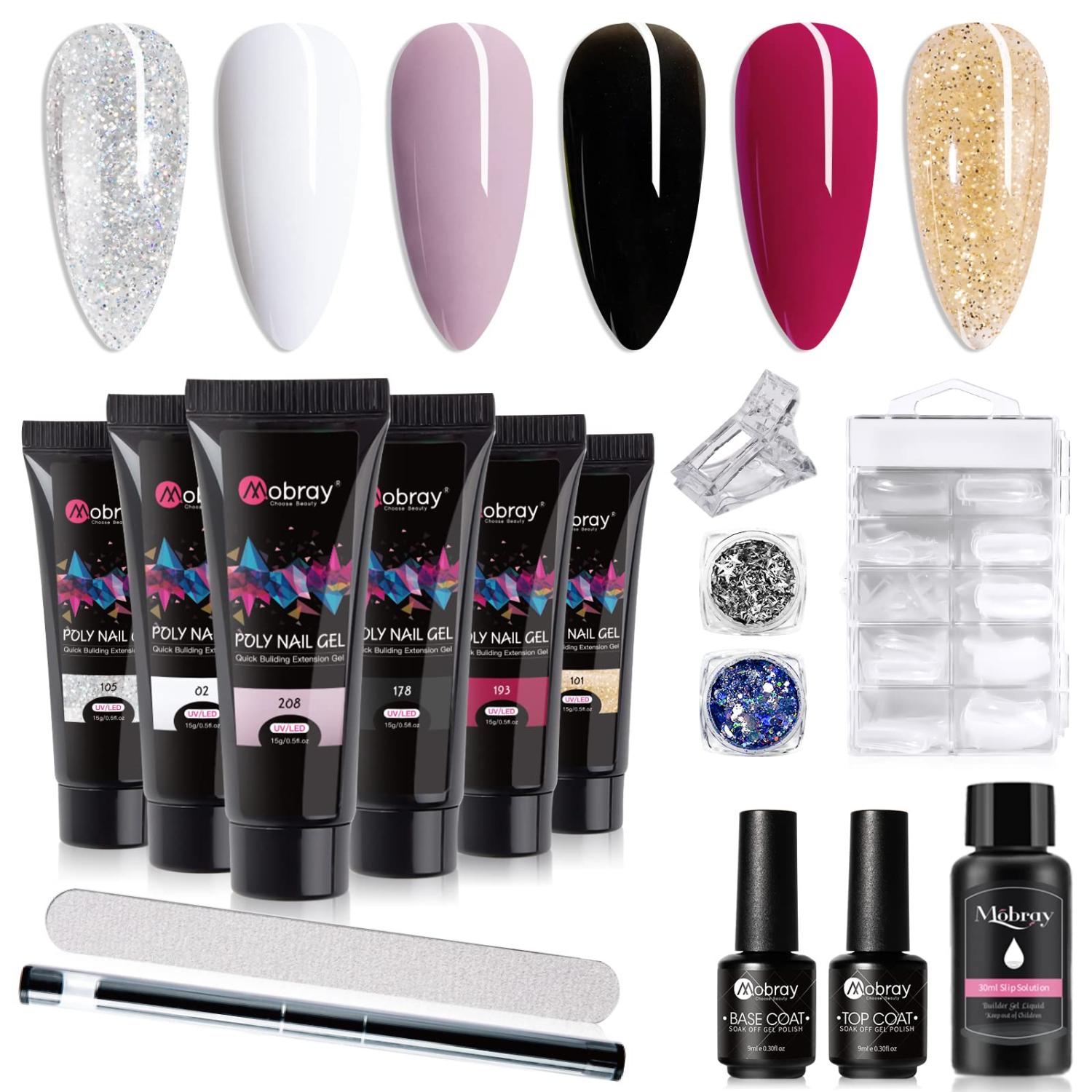 Mobray Poly Nail Gel Kit - Glitter Poly Gel Polish Set - 6 Colors UV ...